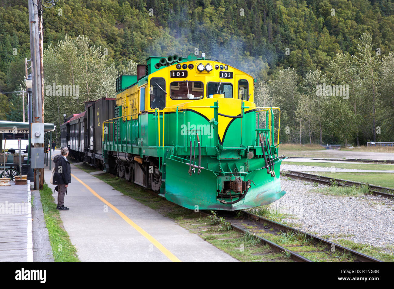 diesel electric Train in Skagway, Alaska, Klondike Gold Rush National ...
