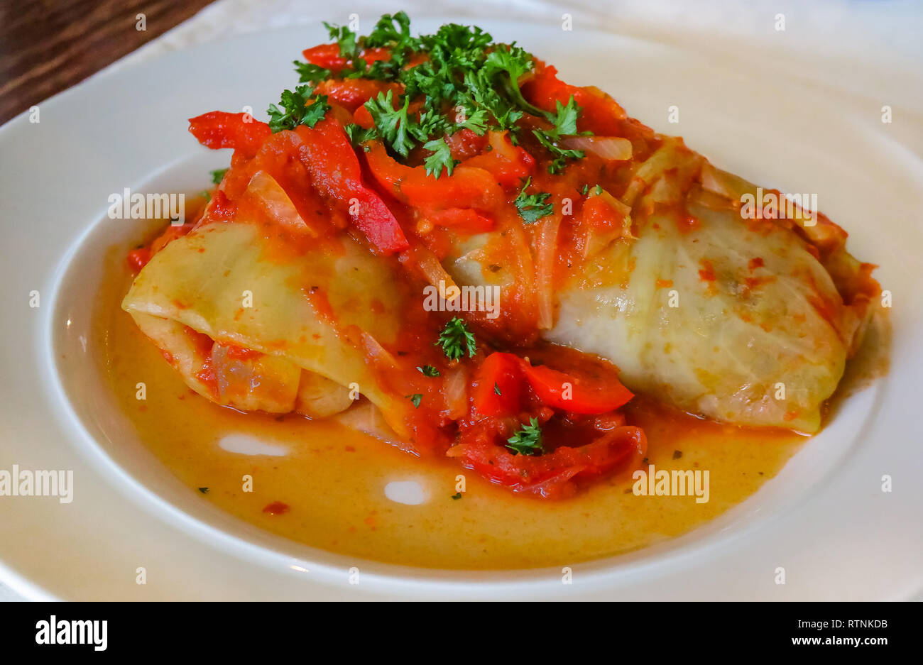Traditional Russian cabbage rolls, stuffed with ground beef cooked in ...