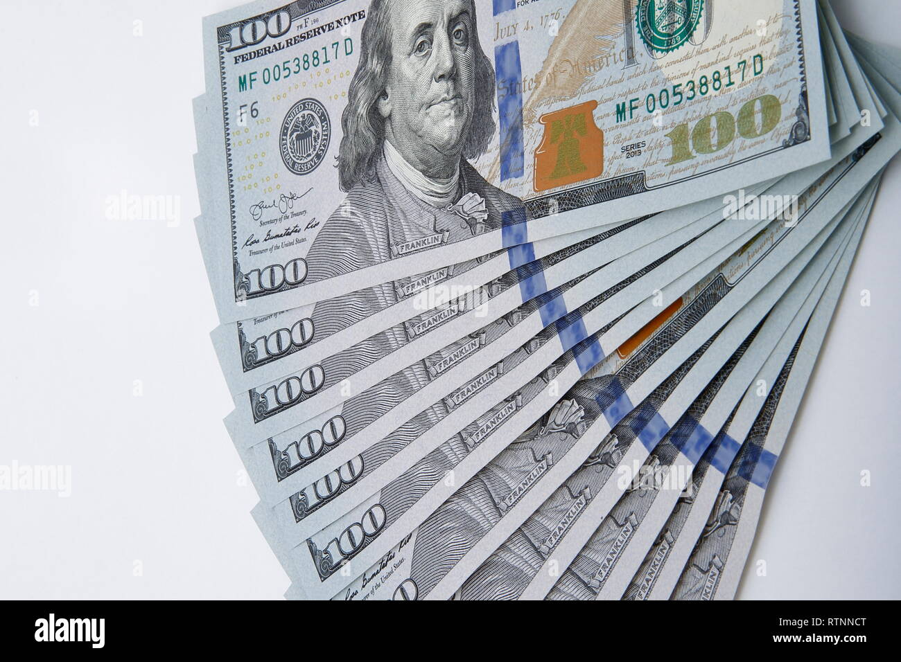 On a white background, A series of American dollars view Stock Photo ...