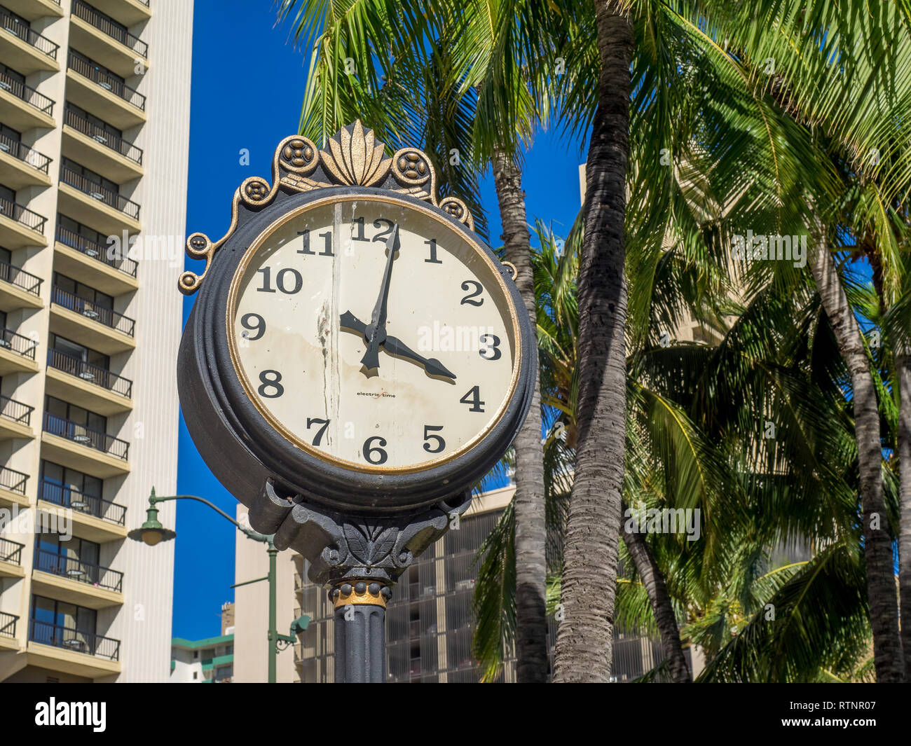 An old victorian era clock at Waikiki Beach on August 4, 2016 in ...
