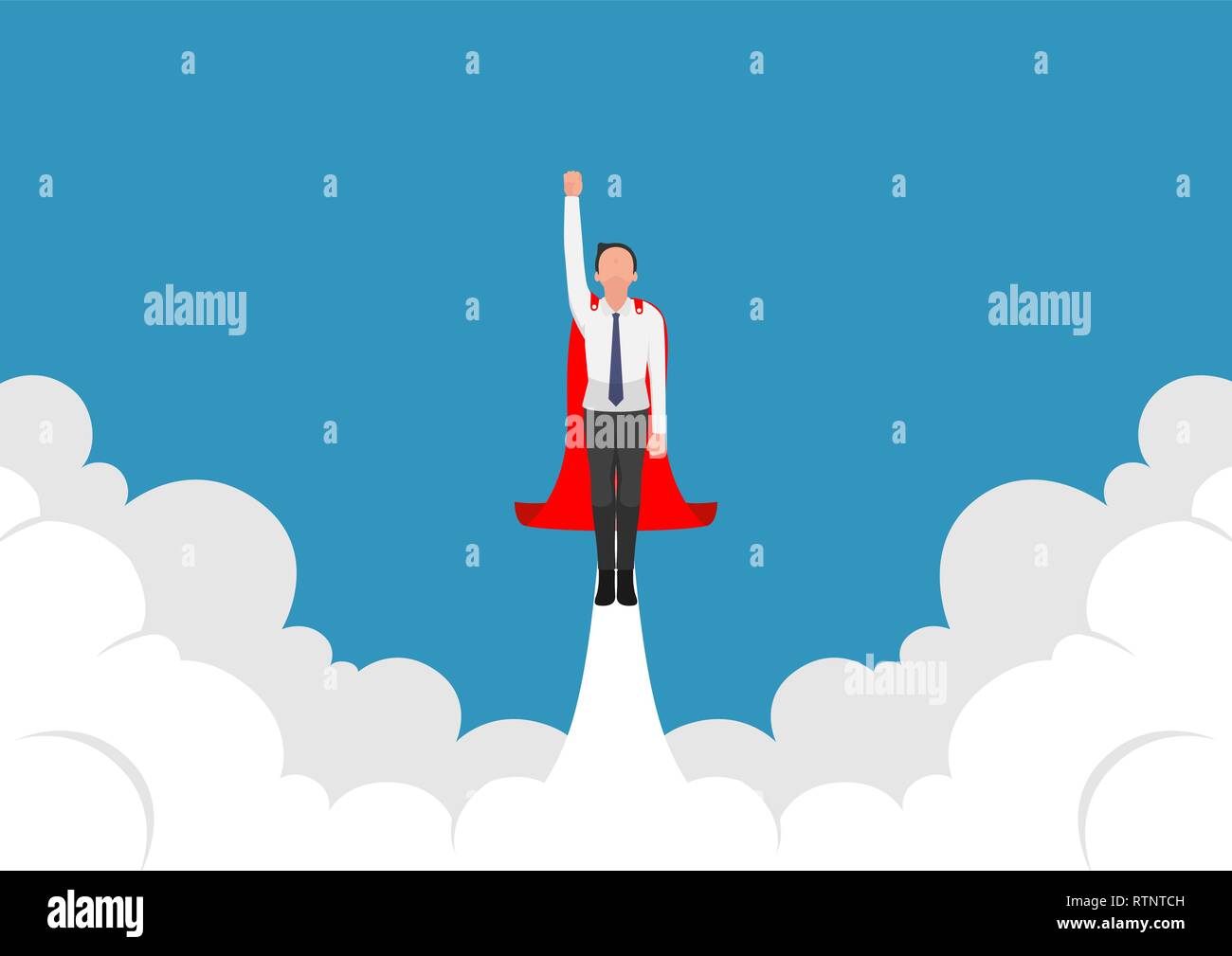 Super businessman flying up from cloud. Business leadership concept ...