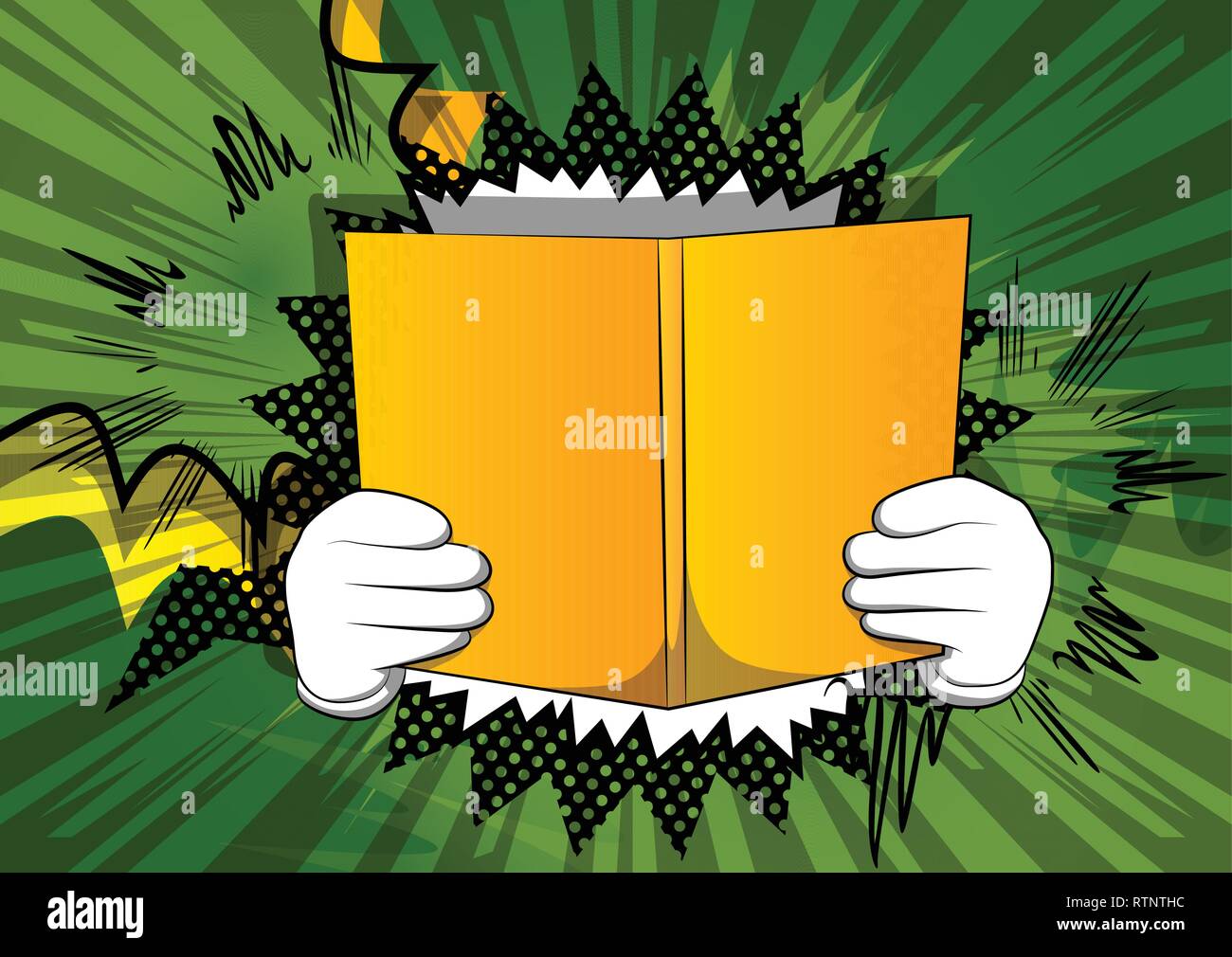 Vector cartoon hand holding a book. Illustrated hand with opened book ...