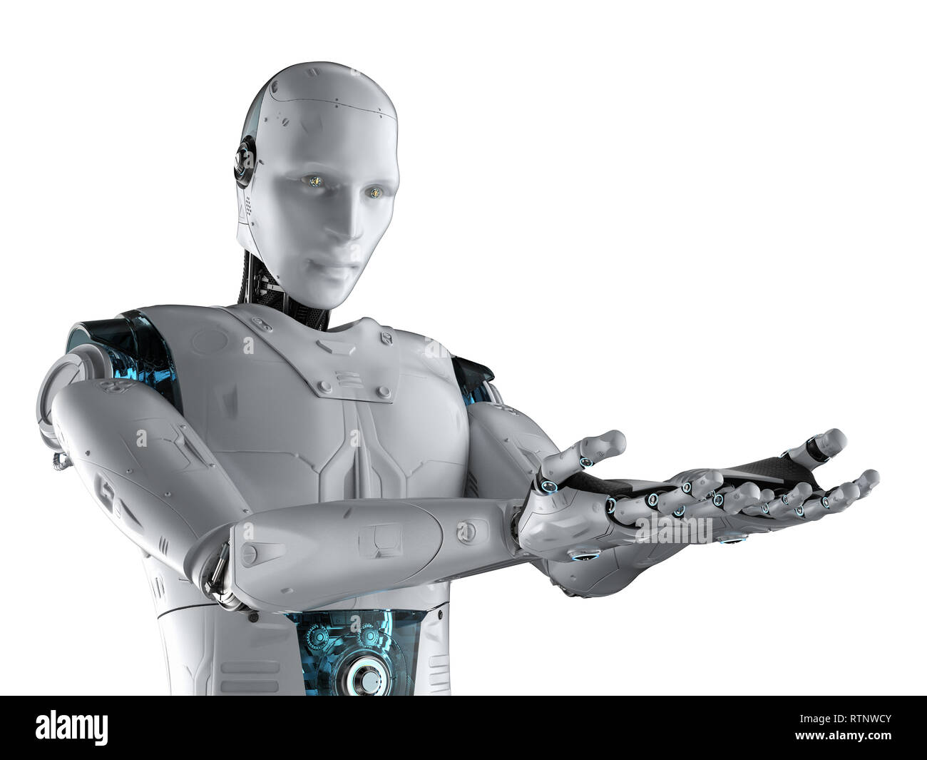 3d rendering humanoid robot open hands on white background Stock Photo ...
