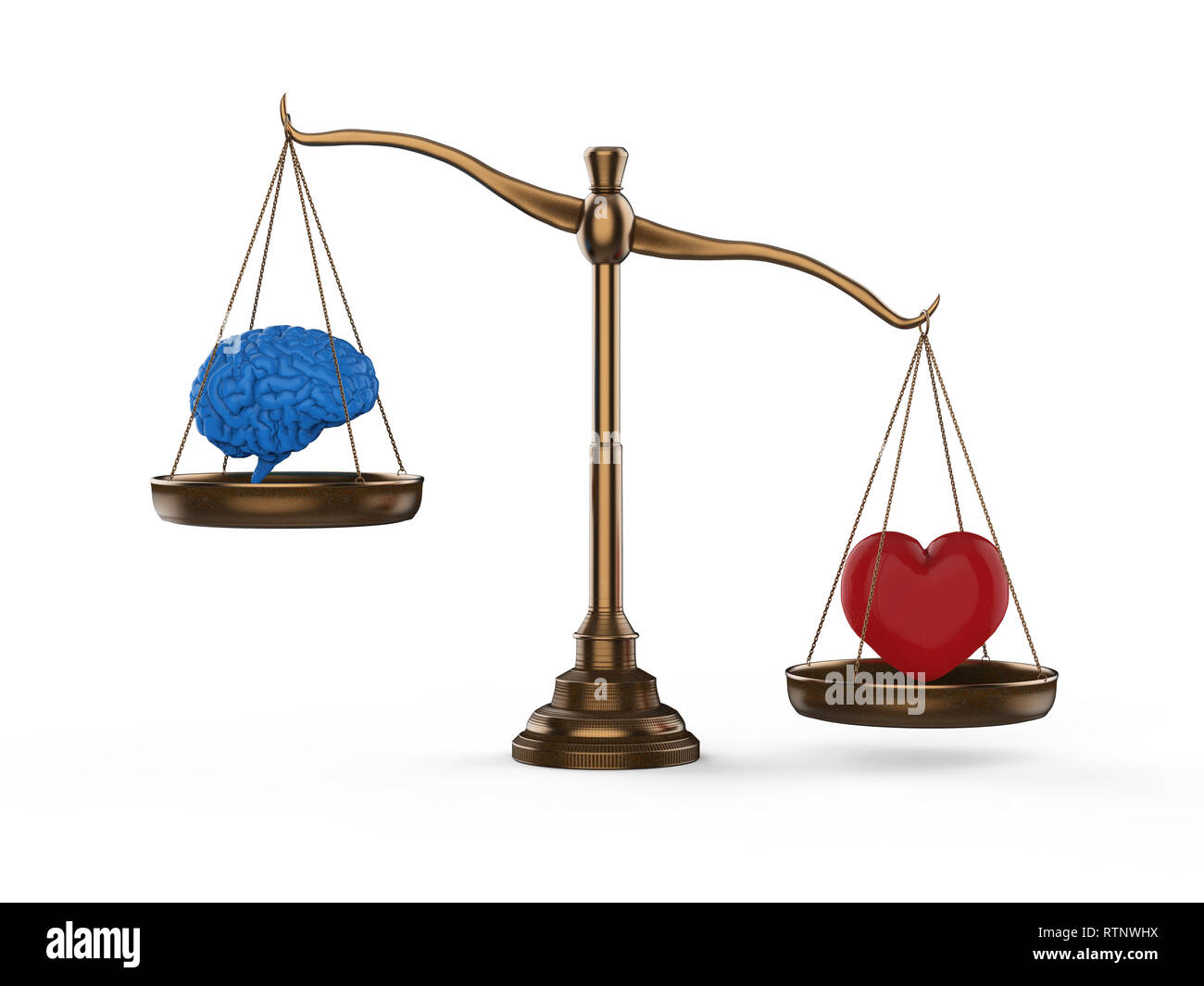 Logic and emotion balance concept with 3d rendering brain and heart on ...