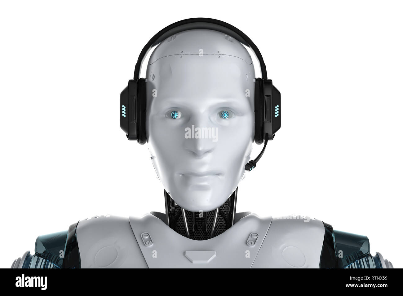 Chat bot concept with 3d rendering humanoid robot with headset Stock ...