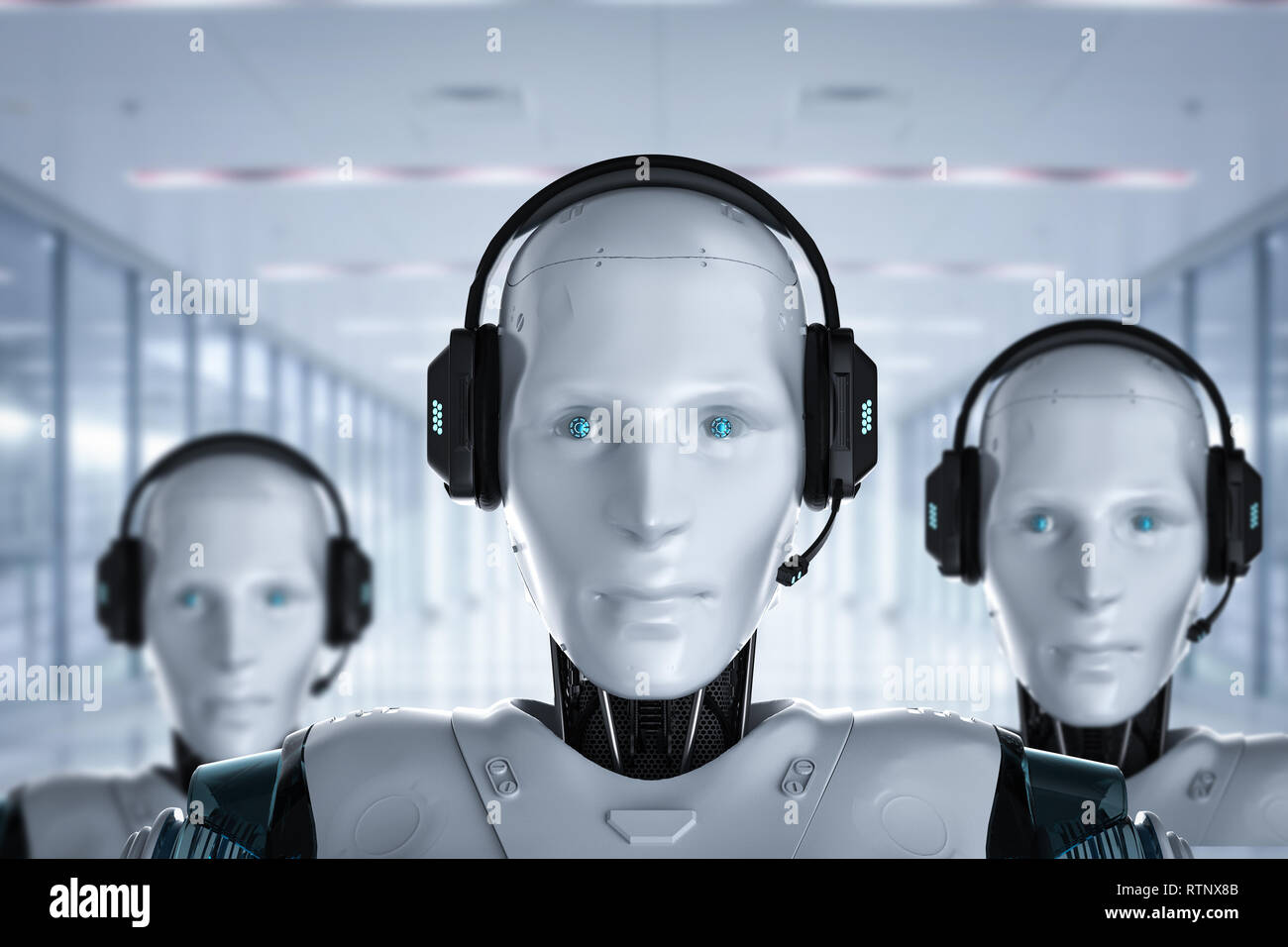 Chat bot concept with 3d rendering humanoid robot with headset Stock ...