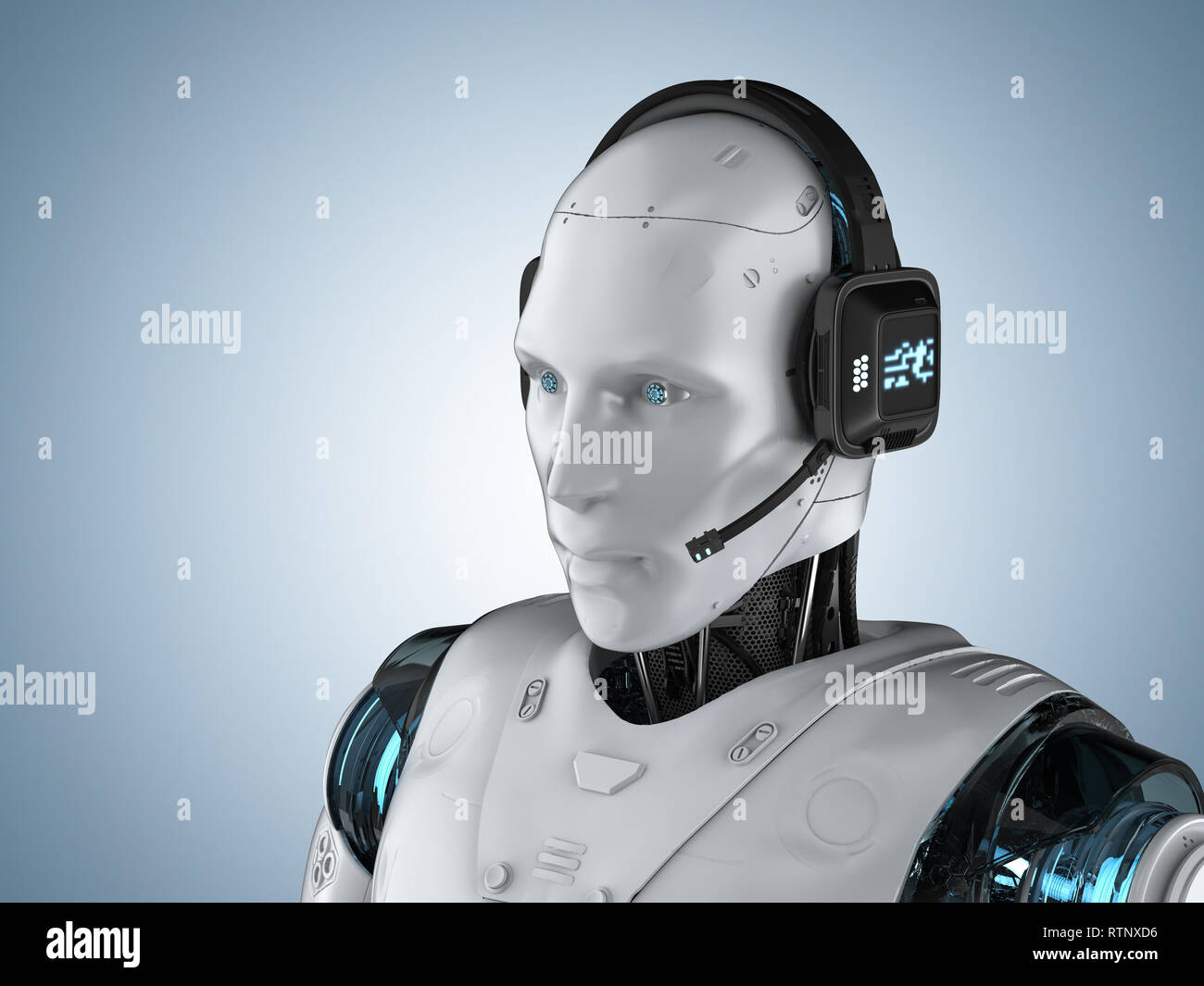 Chat bot concept with 3d rendering humanoid robot with headset Stock ...