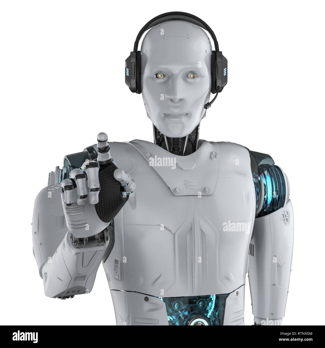 Chat Bot Concept With 3d Rendering Humanoid Robot With Headset Stock