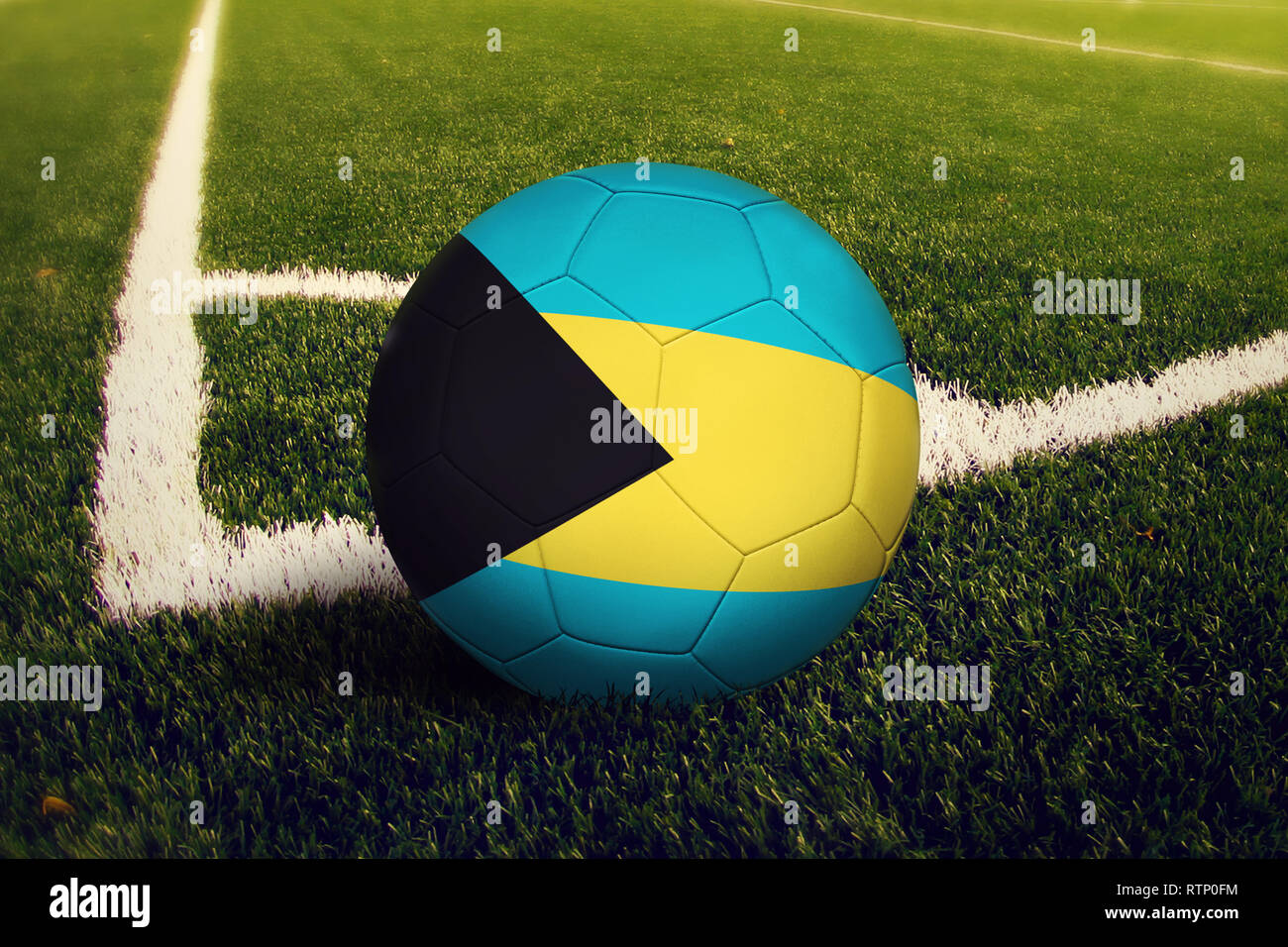 Bahamas ball on corner kick position, soccer field background. National ...
