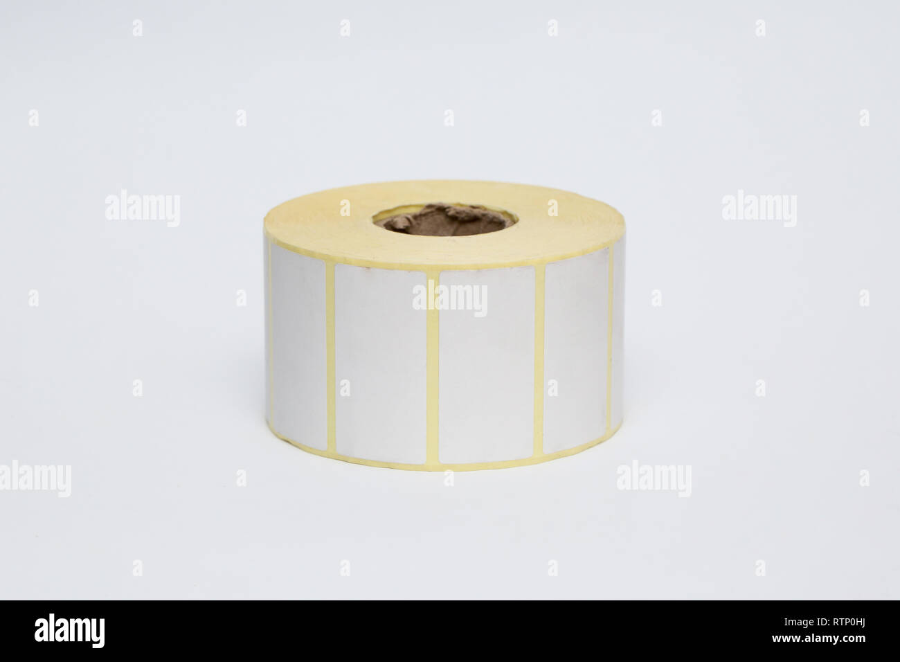 Roll of cash register tape isolated on soft gray background.High ...