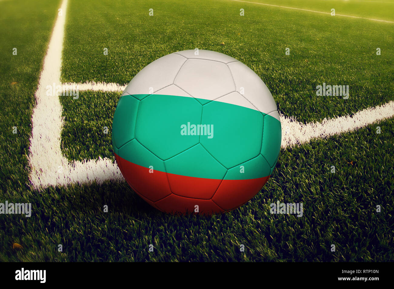 Bulgaria ball on corner kick position, soccer field background ...