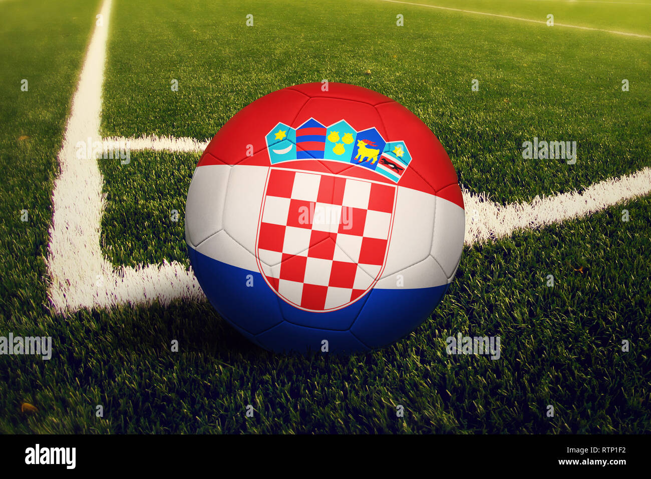 Croatia ball on corner kick position, soccer field background. National ...
