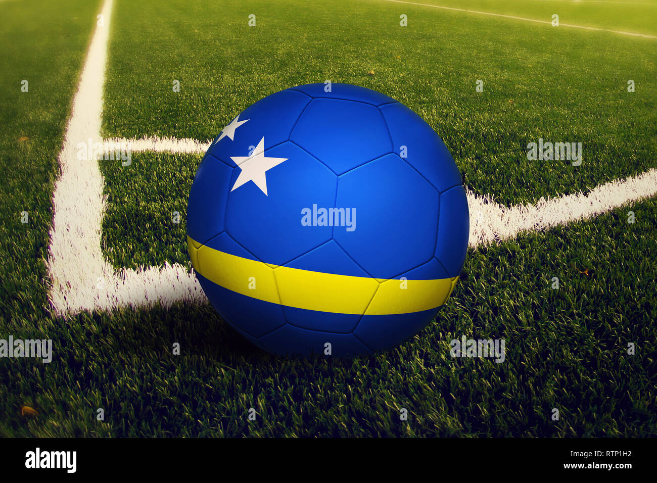 Curacao ball on corner kick position, soccer field background. National ...