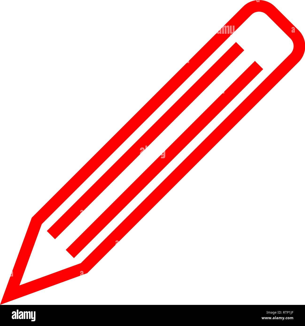 Pencil symbol icon - red simple outline, isolated - vector illustration ...