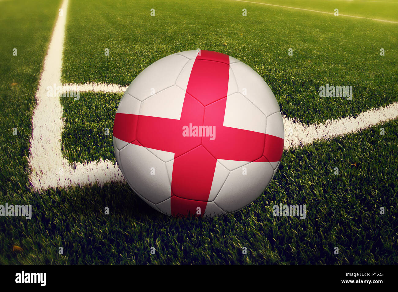 England ball on corner kick position, soccer field background. National ...