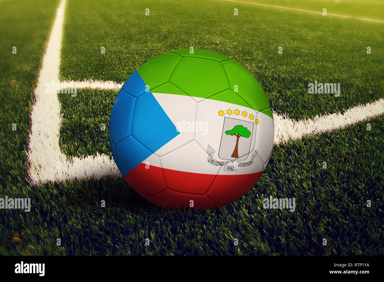 Equatorial Guinea ball on corner kick position, soccer field background ...