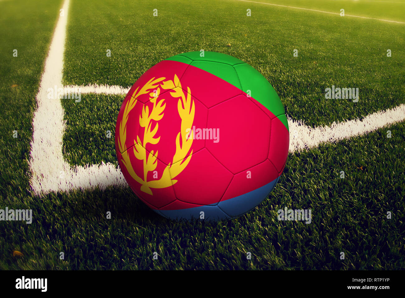 Eritrea ball on corner kick position, soccer field background. National ...