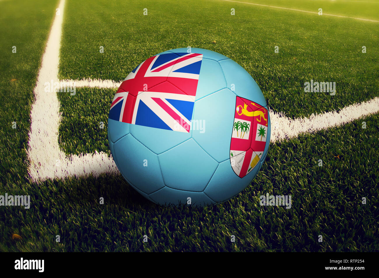 Fiji ball on corner kick position, soccer field background. National ...