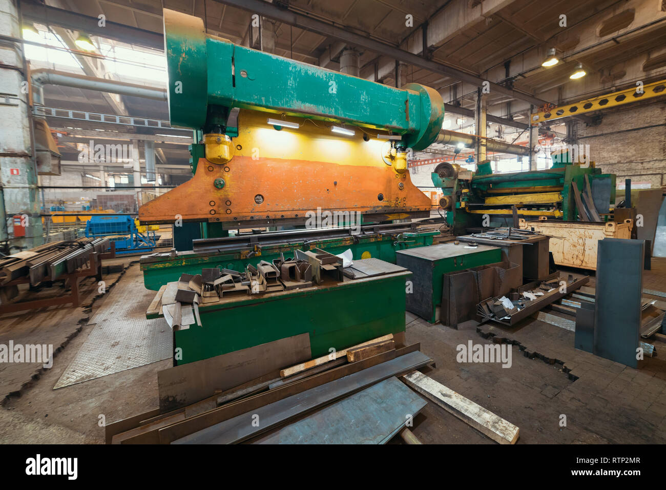 Industrial concept. A lathe on construction site inside the ...
