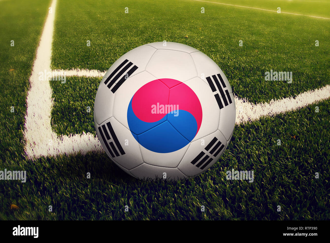 South Korea ball on corner kick position, soccer field background ...
