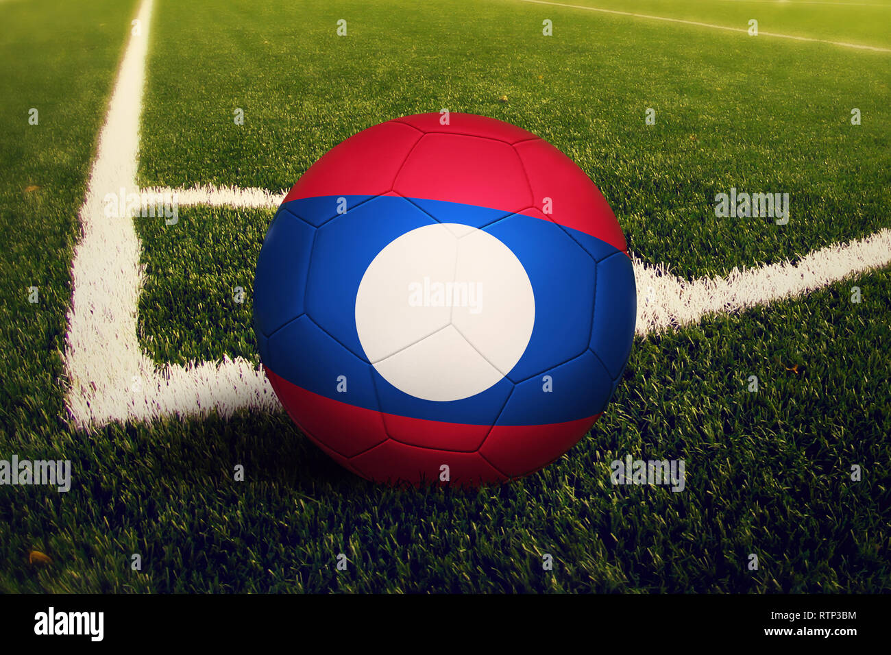 Laos ball on corner kick position, soccer field background. National ...