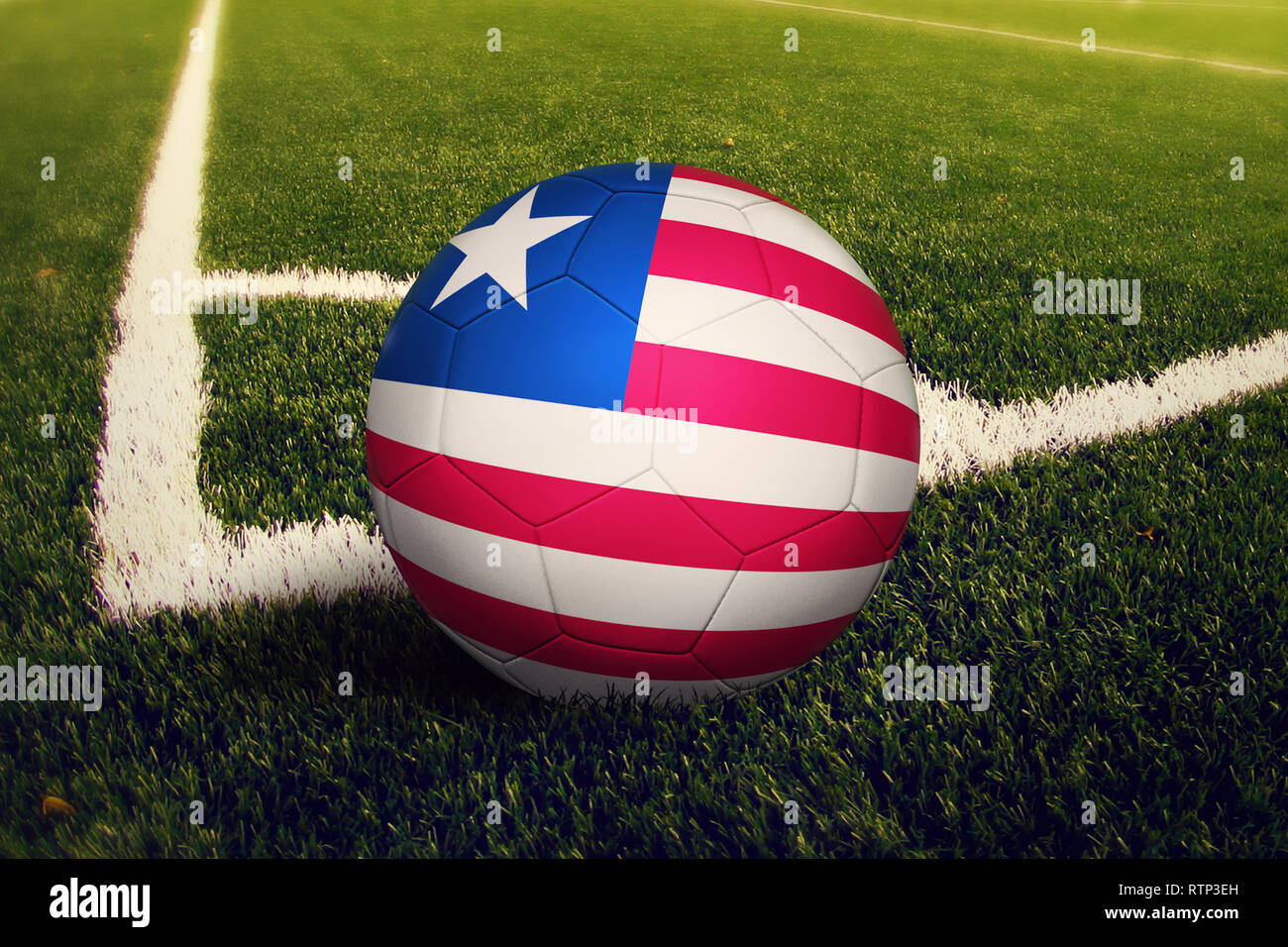 Liberia ball on corner kick position, soccer field background. National ...