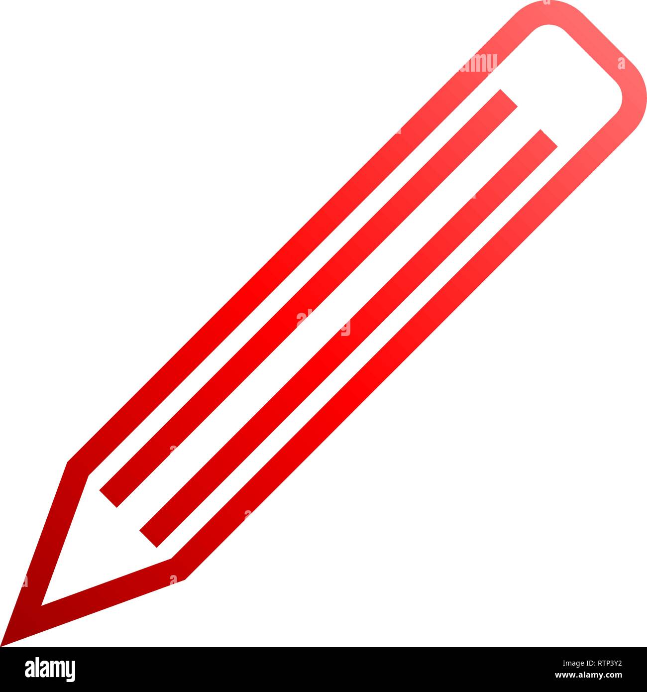 Pencil symbol icon - red gradient outline, isolated - vector ...