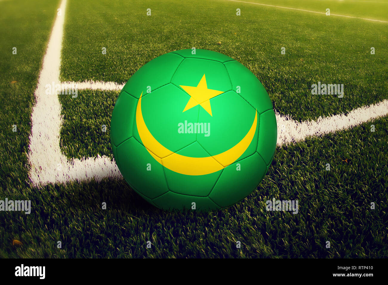 Mauritania ball on corner kick position, soccer field background ...
