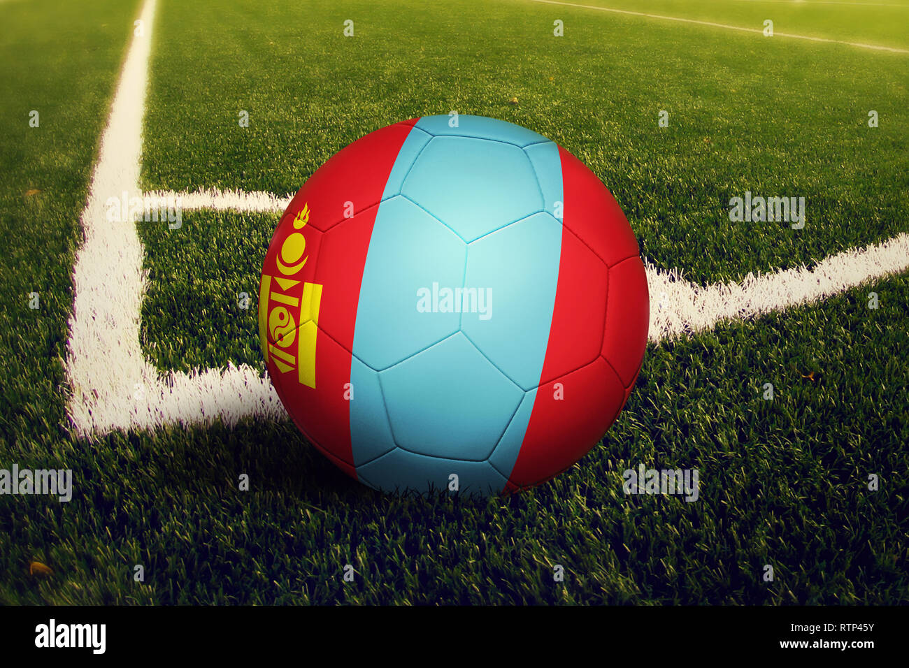 Mongolia ball on corner kick position, soccer field background ...