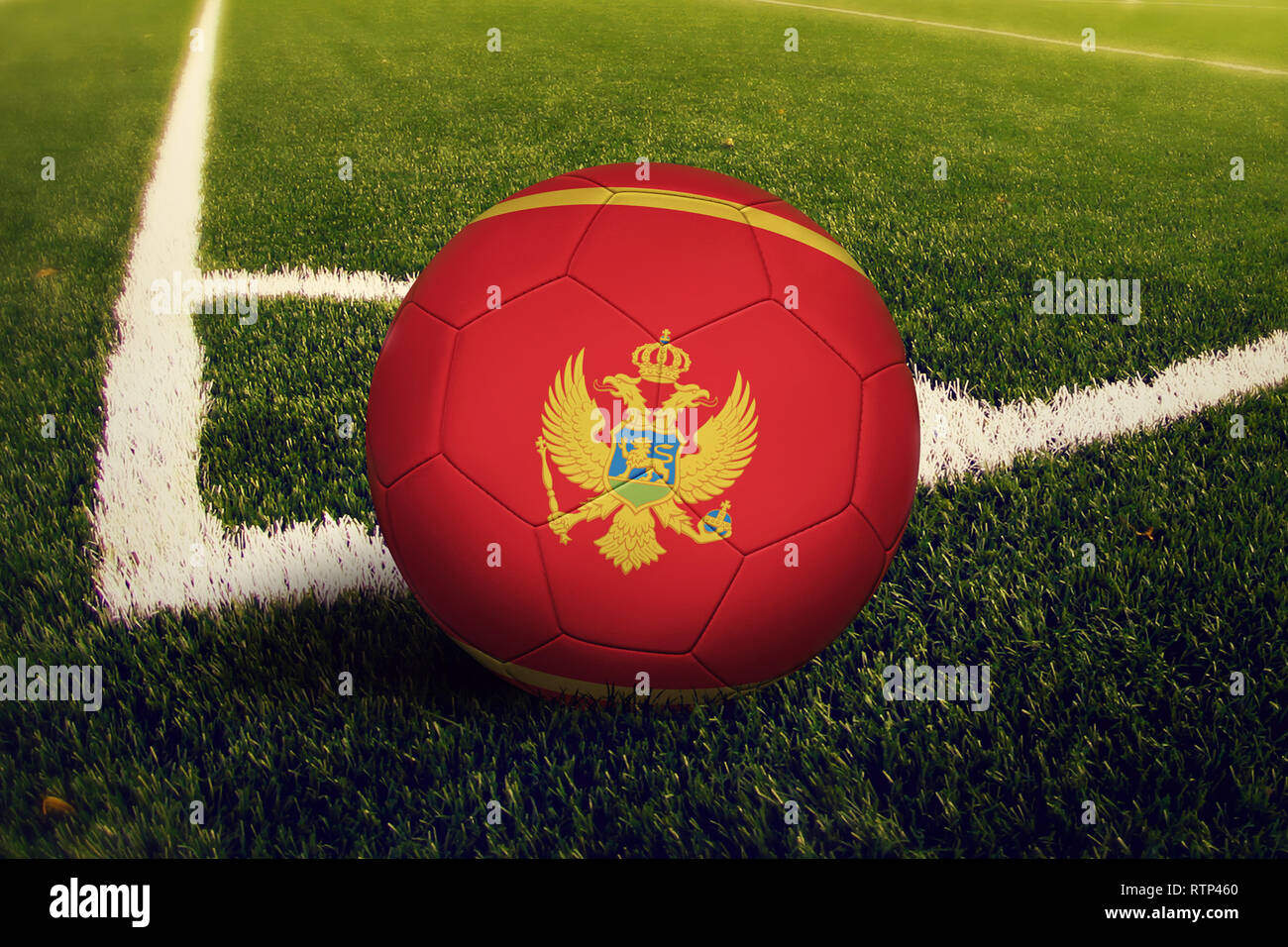 Montenegro ball on corner kick position, soccer field background ...