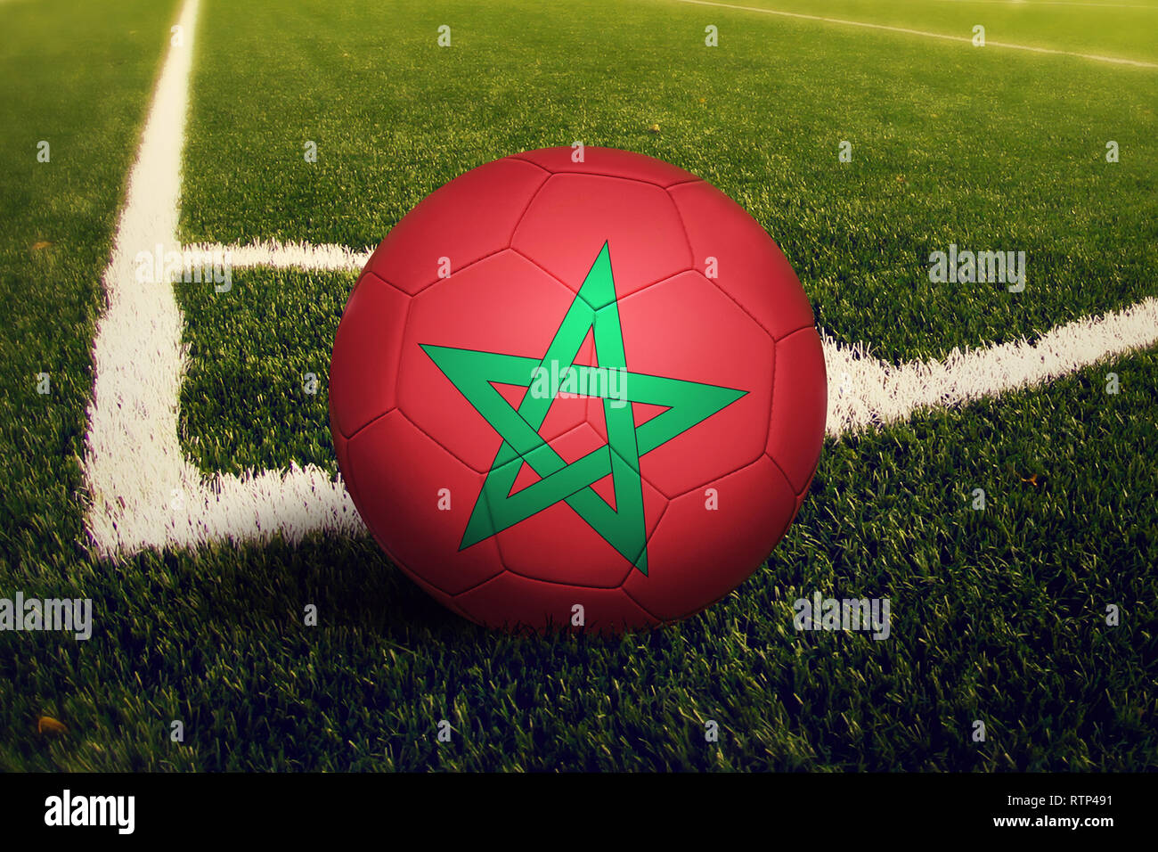 Morocco ball on corner kick position, soccer field background. National ...