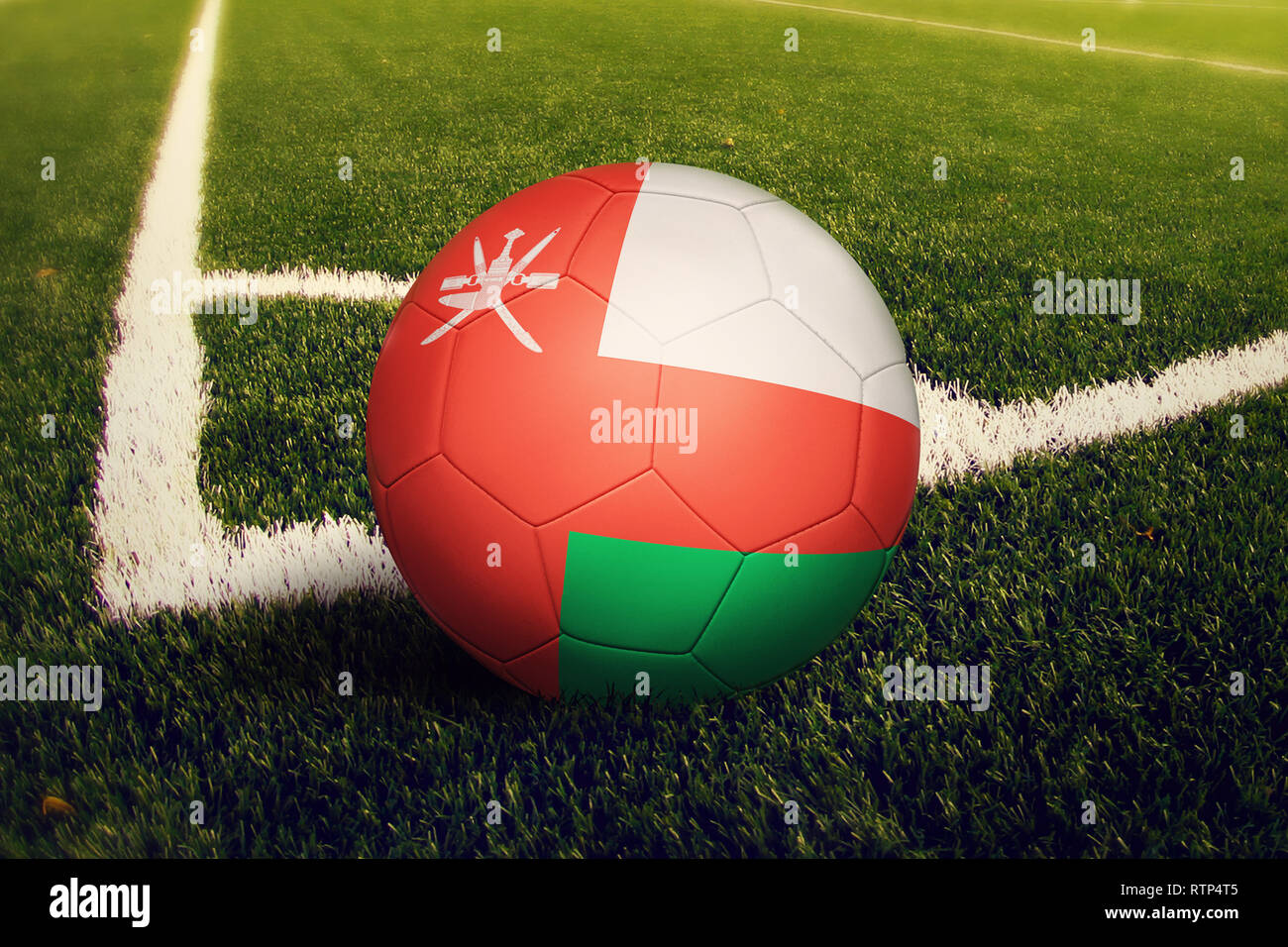 Oman ball on corner kick position, soccer field background. National ...