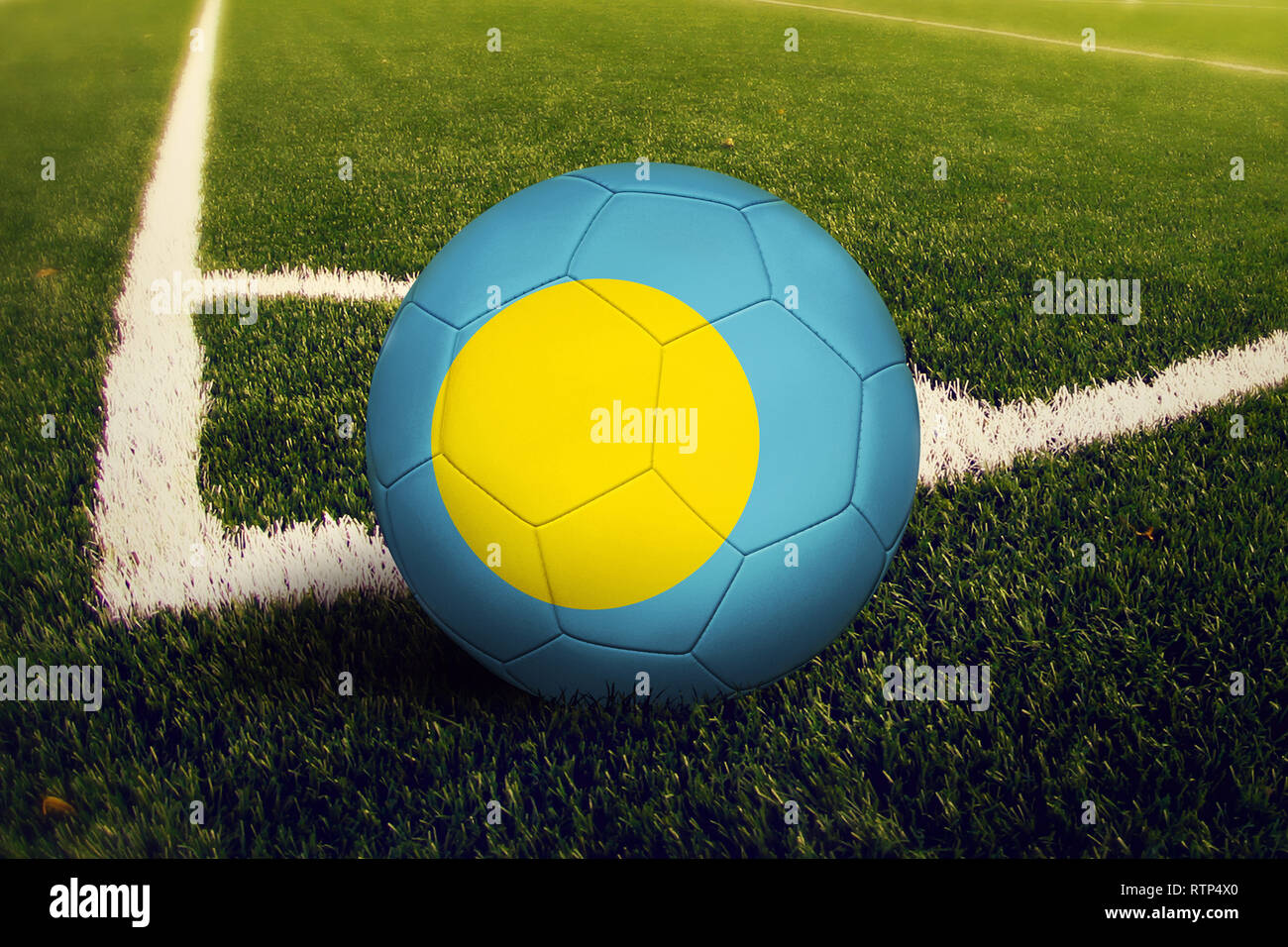 Palau ball on corner kick position, soccer field background. National ...