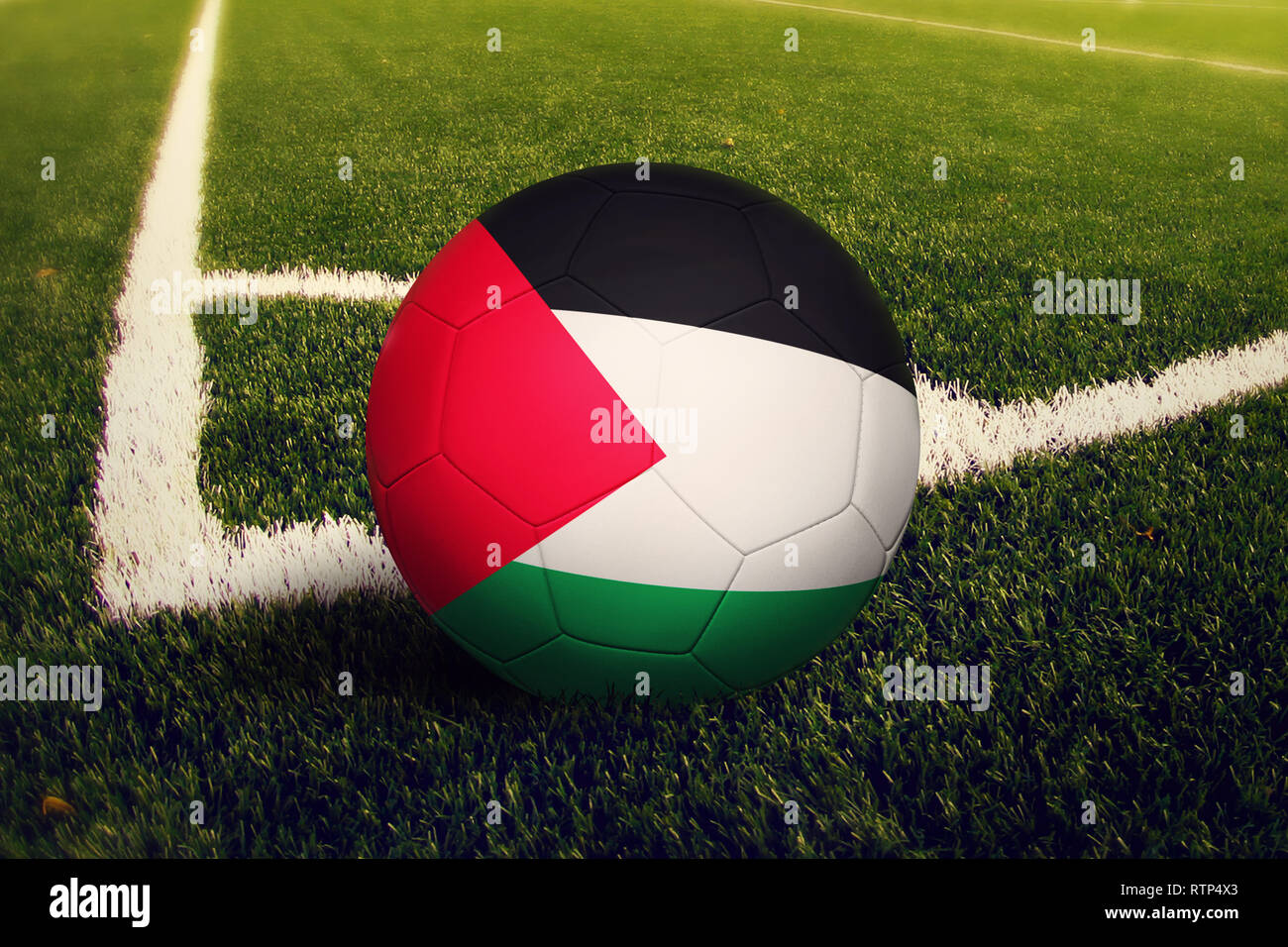 Palestine ball on corner kick position, soccer field background ...