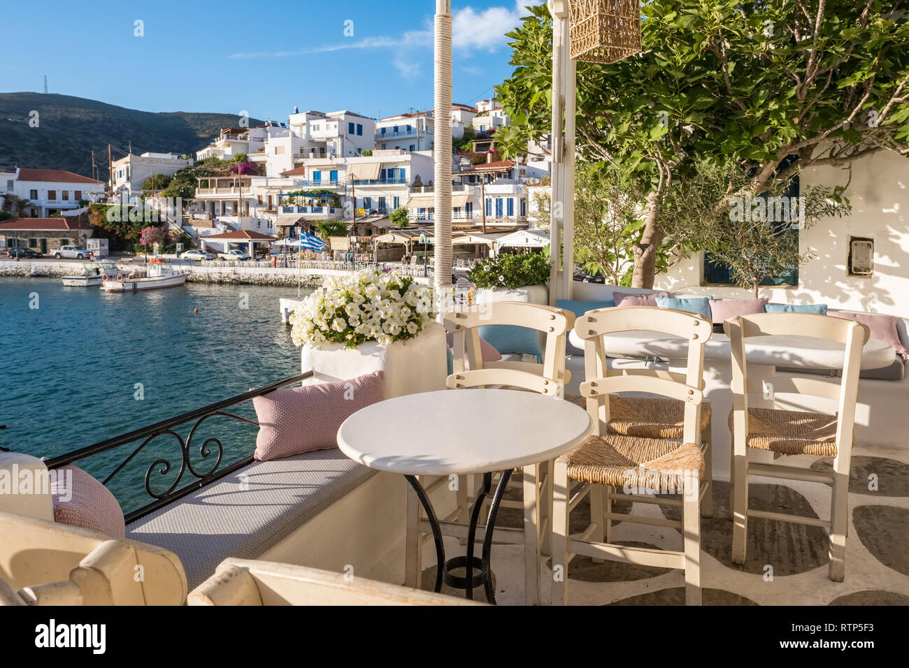 View from the seaside restaurant in picturesque village of Batsi on ...