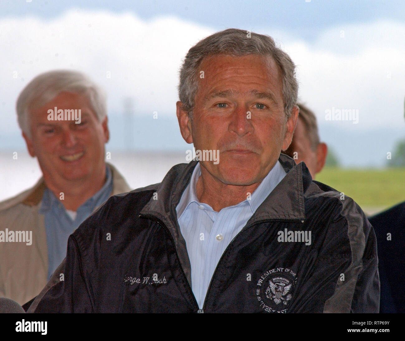 President George W. Bush speaks to military members during a visit to ...