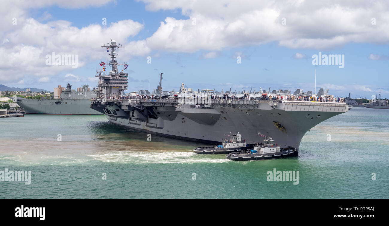 The USS John C. Stennis on August 5, 2016 in Pearl Harbor, USA. The John C. Stennis is a Nimitz ...