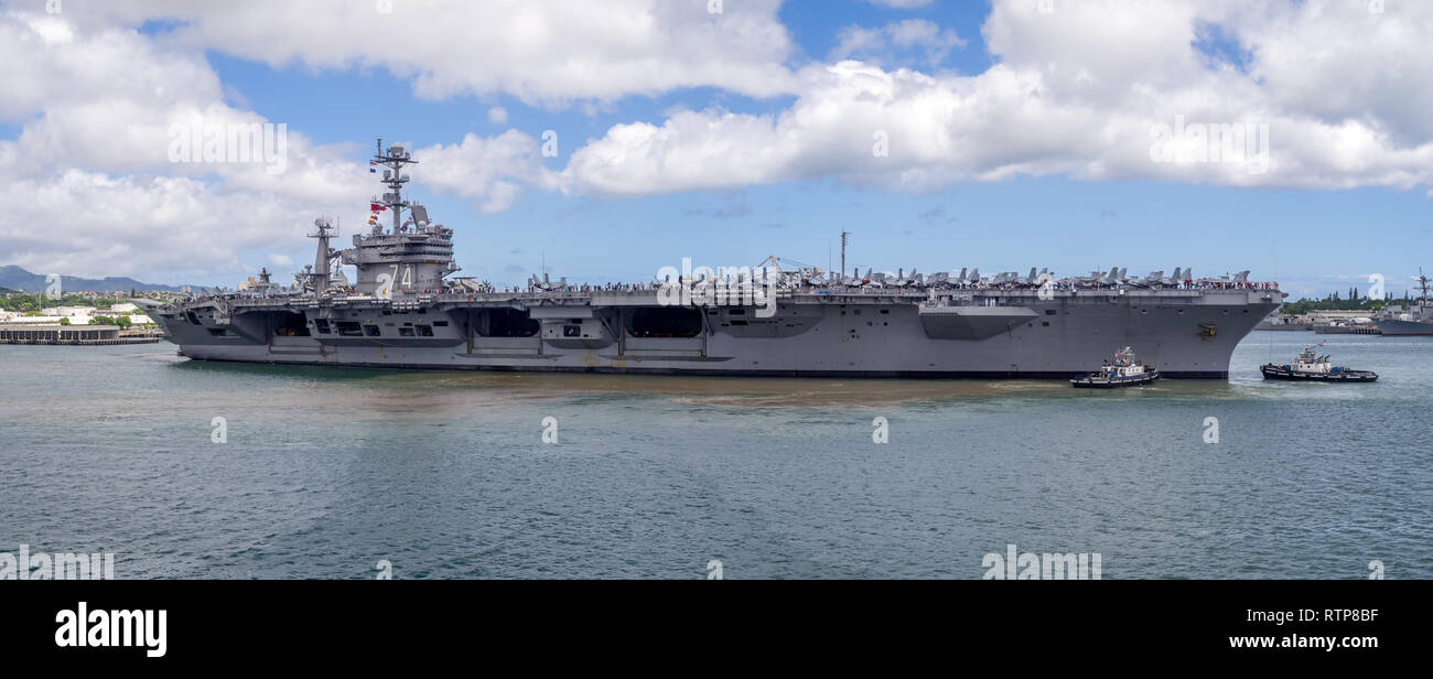 The USS John C. Stennis on August 5, 2016 in Pearl Harbor, USA. The John C. Stennis is a Nimitz ...