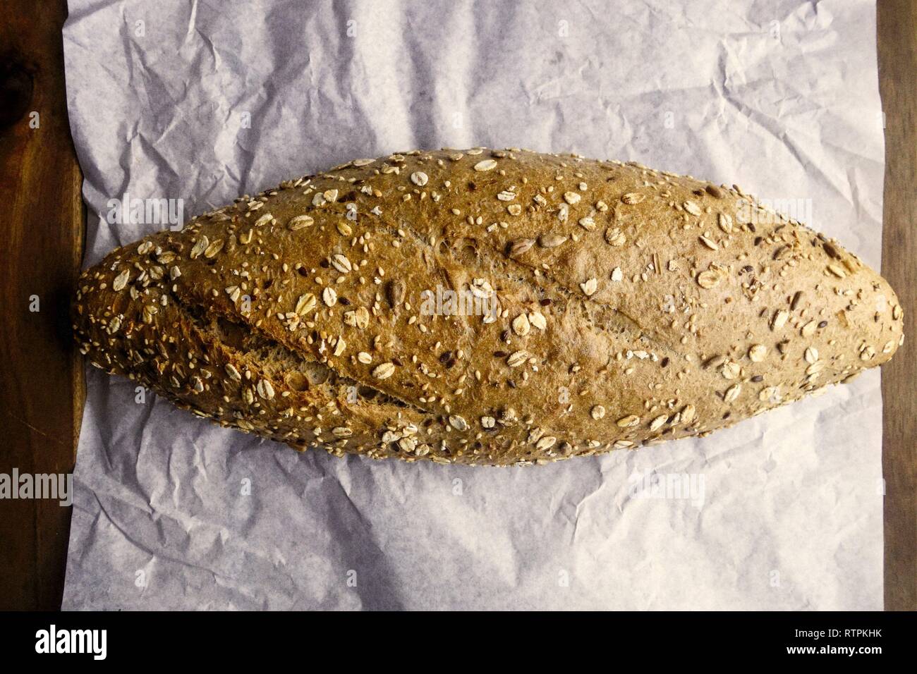 Fresh Loaf of Multi Seed Brown Wheat Bread, Crete, Greece Stock Photo ...