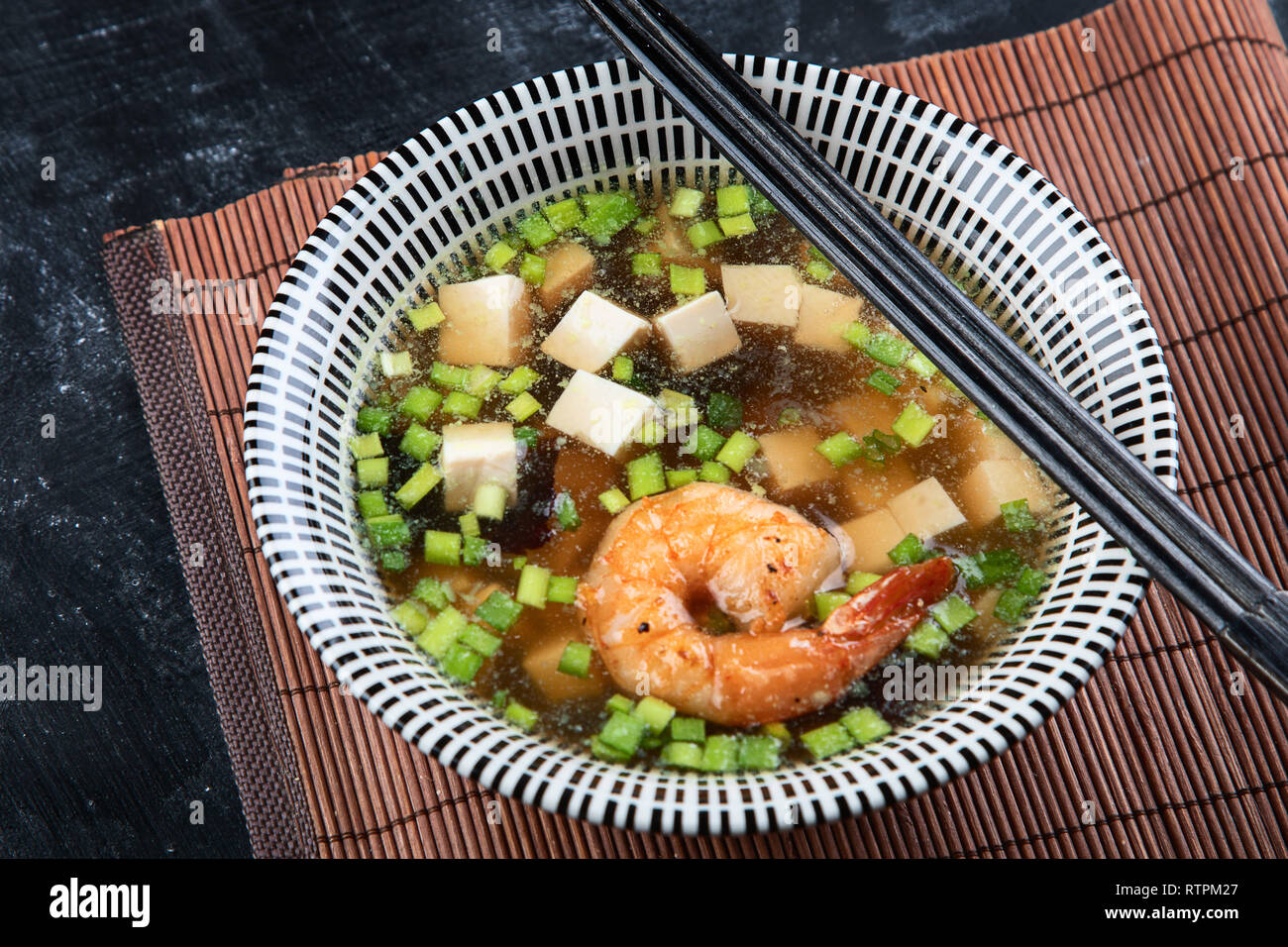 Japanese or Chinese miso soup with shrimp. Asian traditional cuisine ...