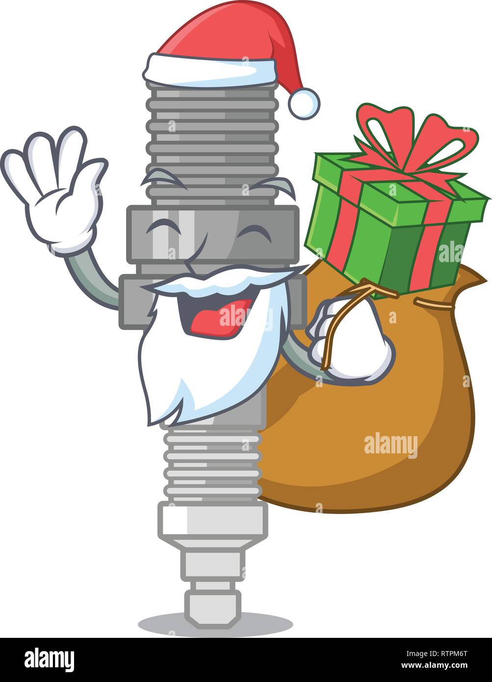 Santa with gift miniature spark plug in cartoon shape Stock Vector ...