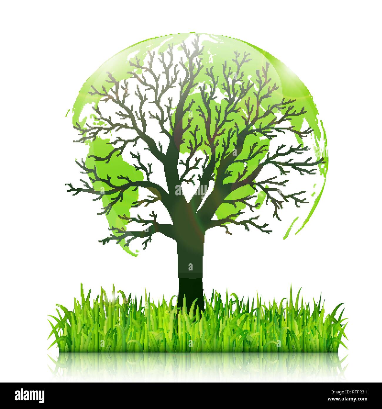 Tree shaped like the World map isolated on with background vector Stock ...