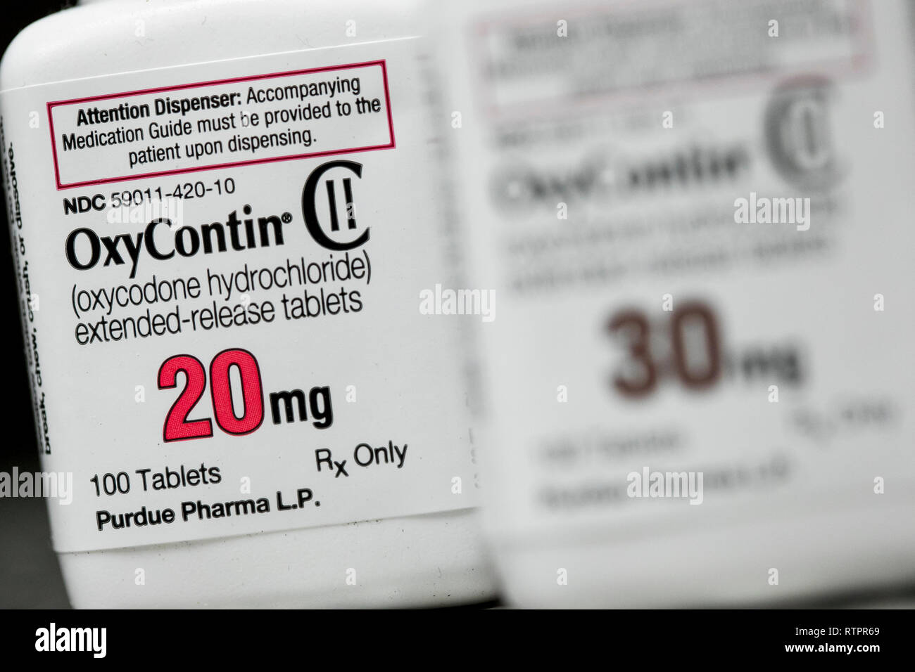 Bottles of OxyContin (Oxycodone) prescription pharmaceuticals ...