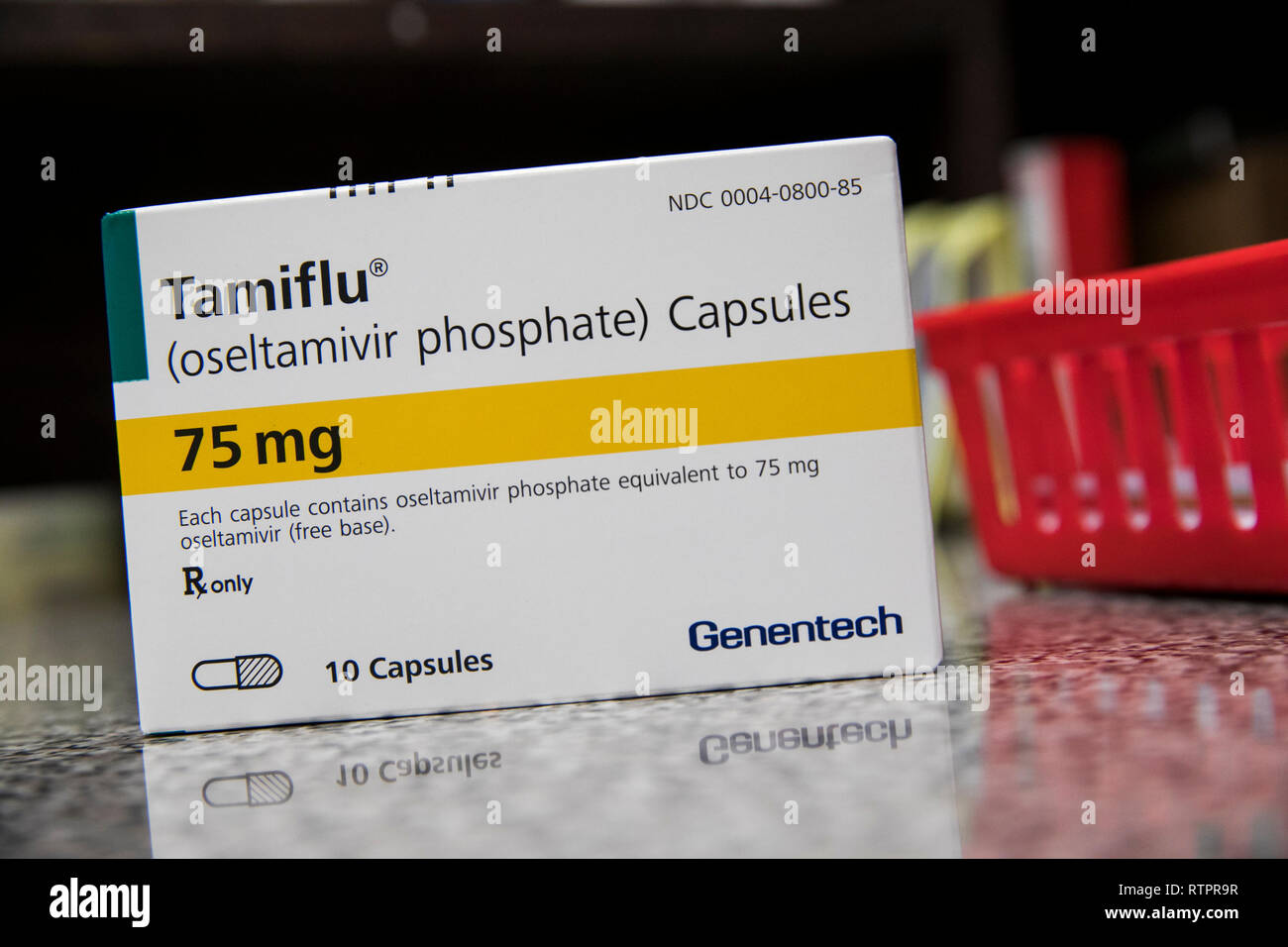 A package of Tamiflu (Oseltamivir) prescription pharmaceuticals ...