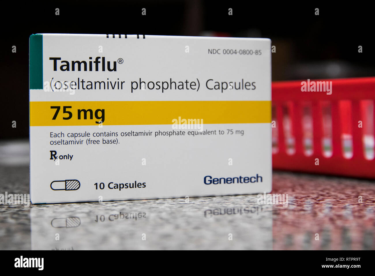 A package of Tamiflu (Oseltamivir) prescription pharmaceuticals ...