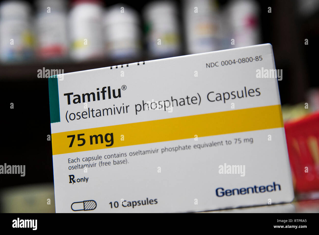 A package of Tamiflu (Oseltamivir) prescription pharmaceuticals ...
