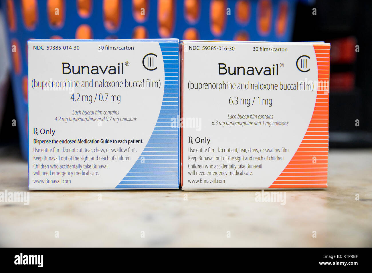 Packages of Bunavail (Buprenorphine) prescription pharmaceuticals ...