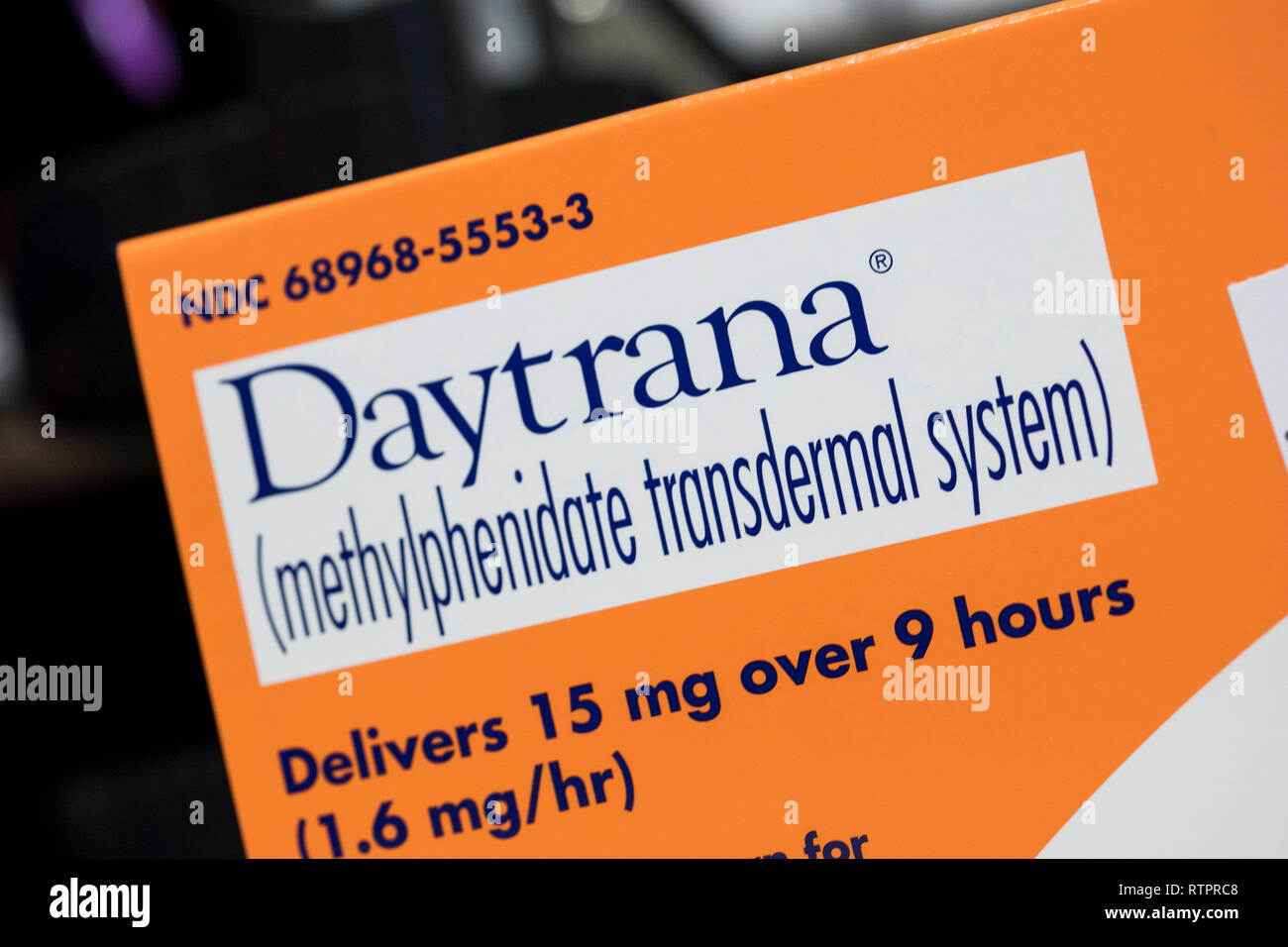 A package of Daytrana (Methylphenidate) prescription pharmaceuticals ...