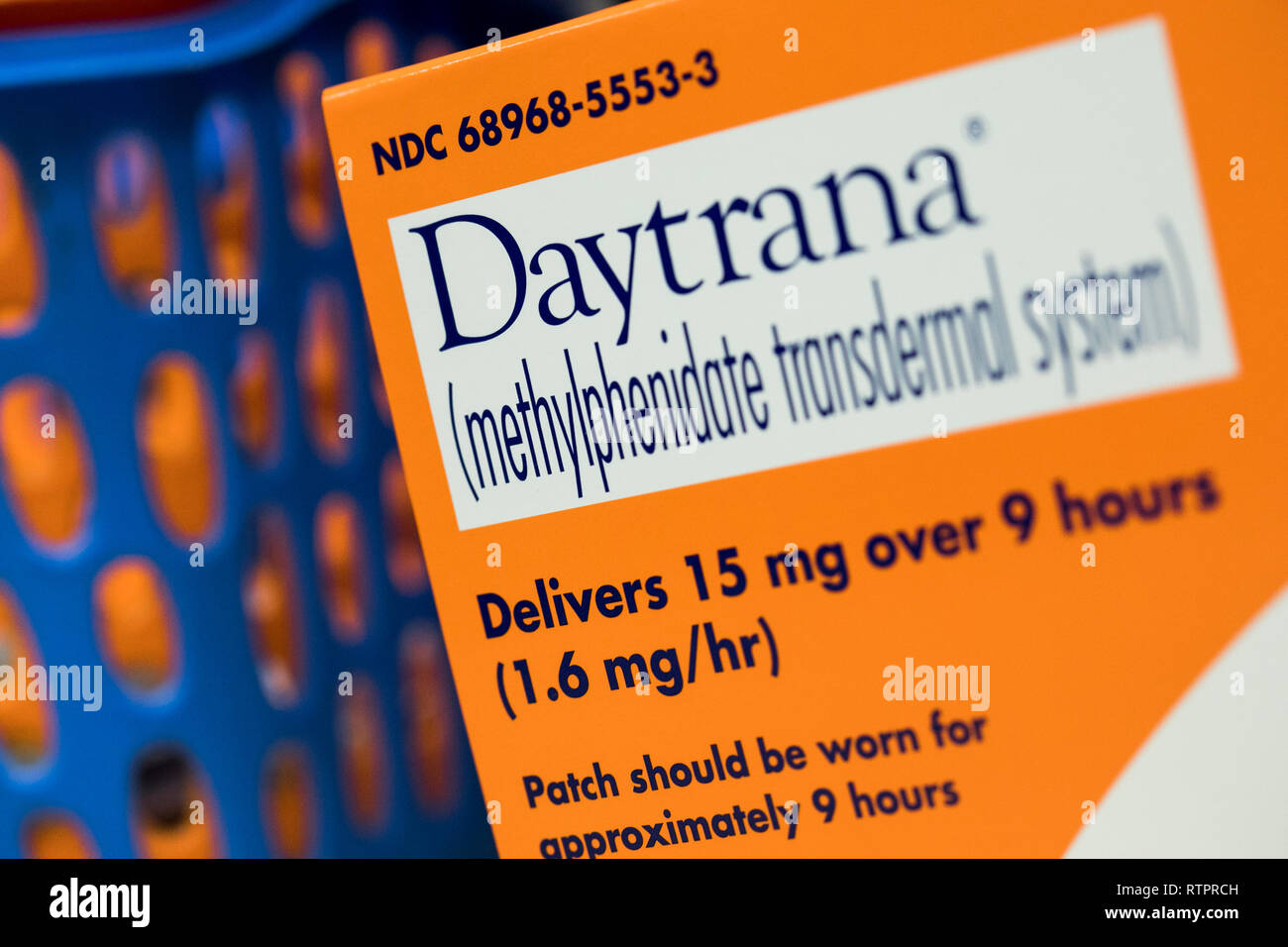A package of Daytrana (Methylphenidate) prescription pharmaceuticals ...