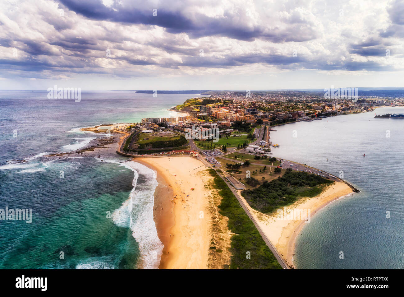 Nobbys head with sandy beach at the cape of Newcastle city on ...